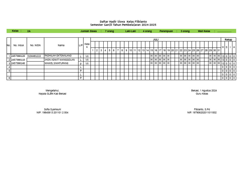 Absen 2024.Xlsx - Google Sheets | PDF