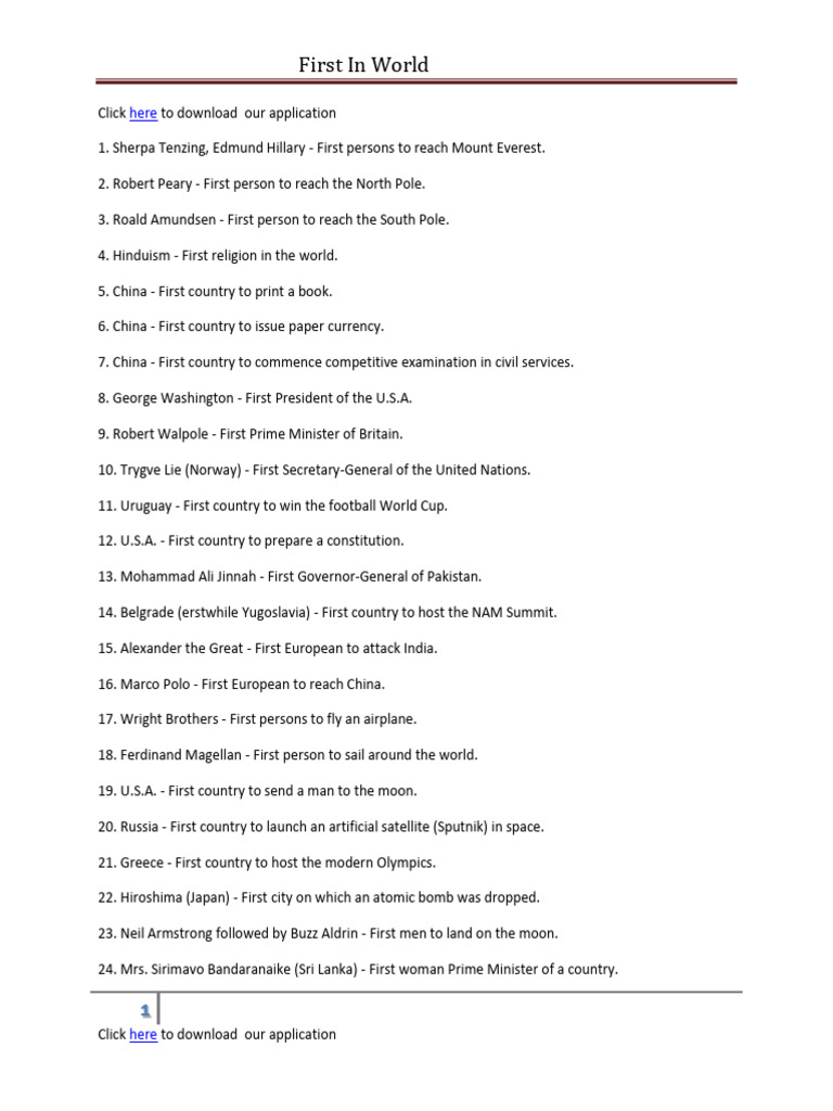 Notable Firsts in History and Achievements | PDF