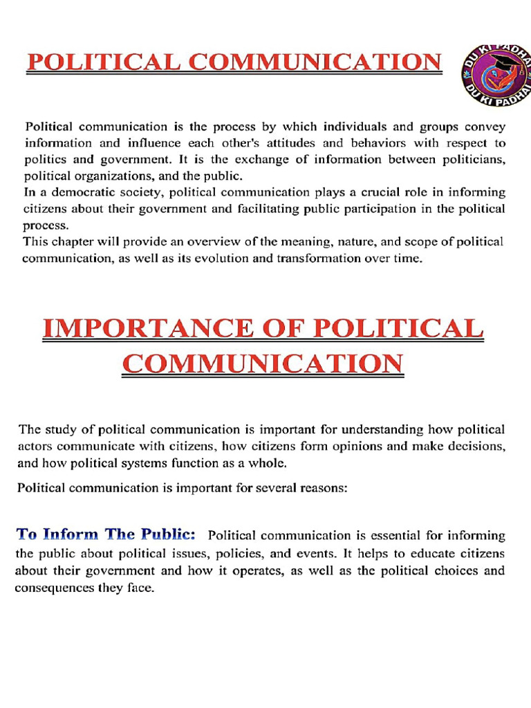 Political Communication - Nature and Scope | PDF