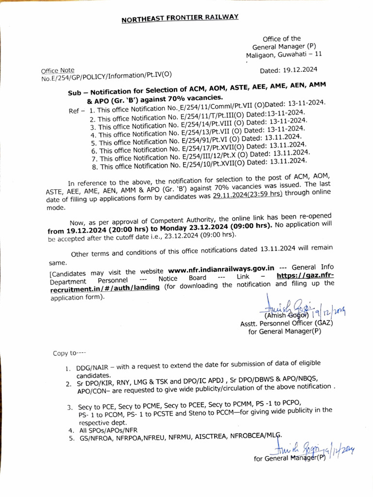 Reopening of Online Notification For 70% Vacancies | PDF