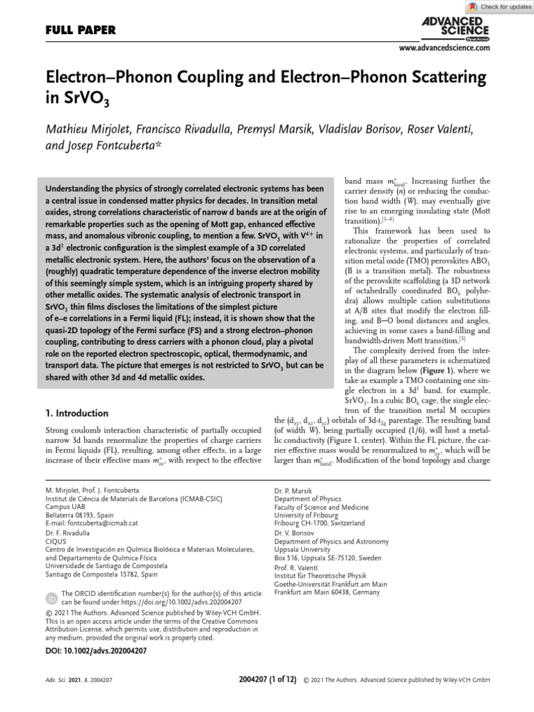 Advanced Science - 2021 - Mirjolet - Electron Phonon Coupling and Electron Phonon Scattering in ...