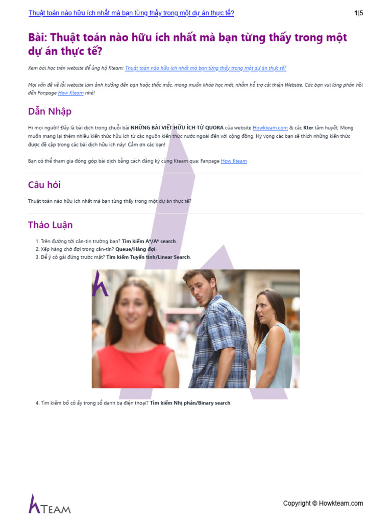 HOWKTEAM.VN - Thuật toán nào hữu ích nhất mà bạn từng thấy trong một dự ...