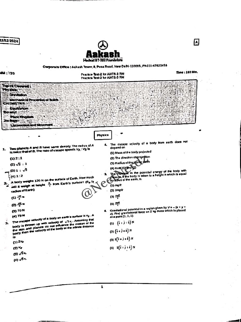 RM AIATS Practice Test - 02 | PDF
