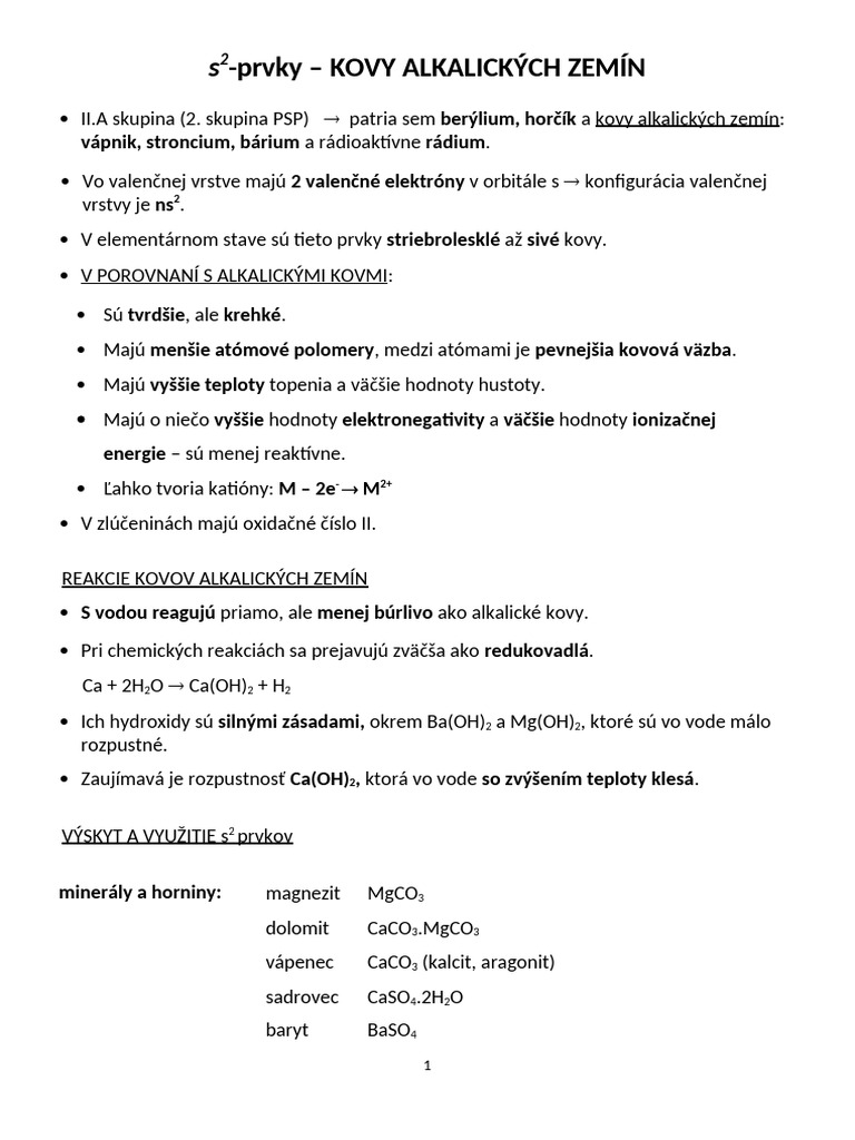 Prvky - Kovy Alkalických Zemín | PDF