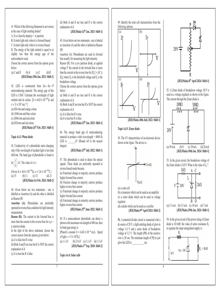 Semiconductor PYQ-3 | PDF | P–N Junction | Diode