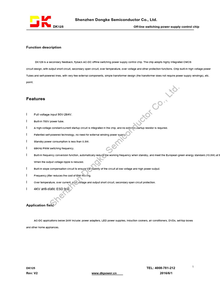 DK125-DongKeSemicondutor.zh-CN.en | PDF | Power Supply | Integrated Circuit
