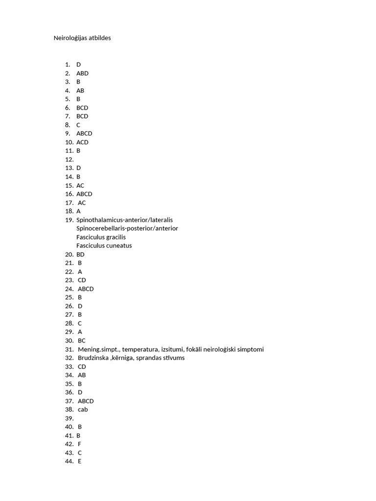Neiroloģijas Atbildes | PDF