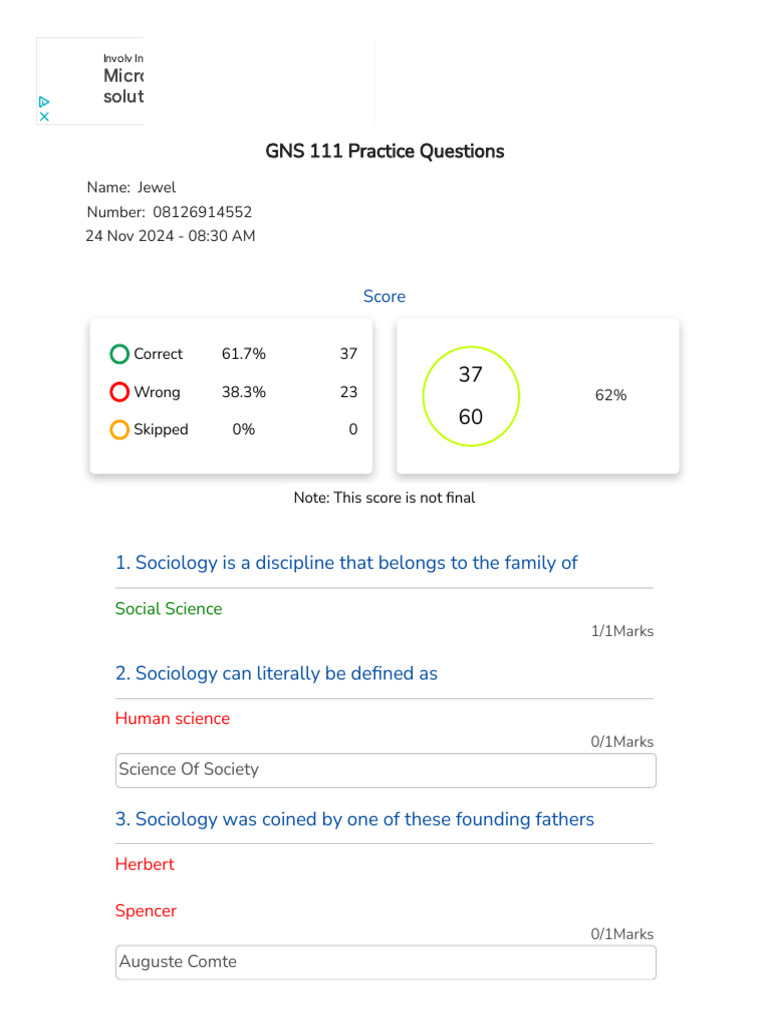 Correct Answer Sheet | PDF | Sociology | Deviance (Sociology)