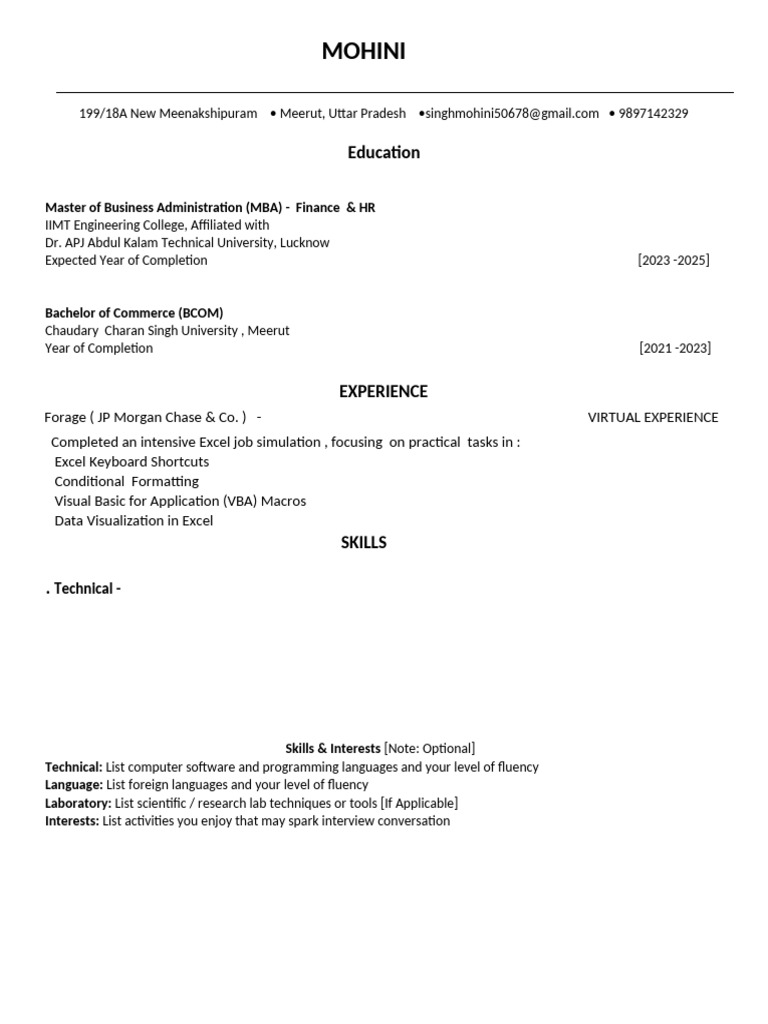 Rseume (Mohini) | PDF