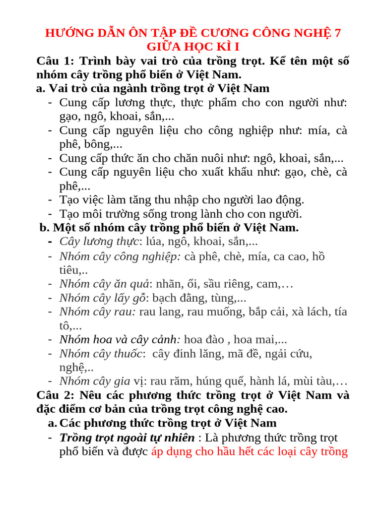 CN7. Hướng Dẫn Đề Cương Ôn Tập Giữa Hki (24-25) . | PDF