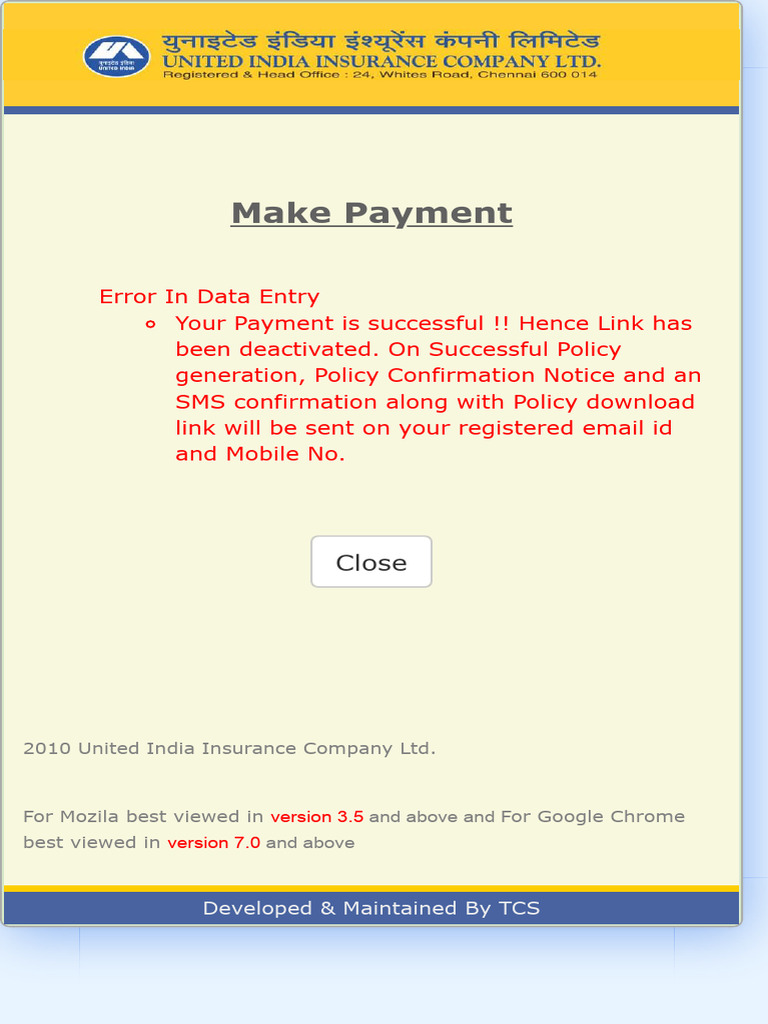UIIC - Make Payment | PDF