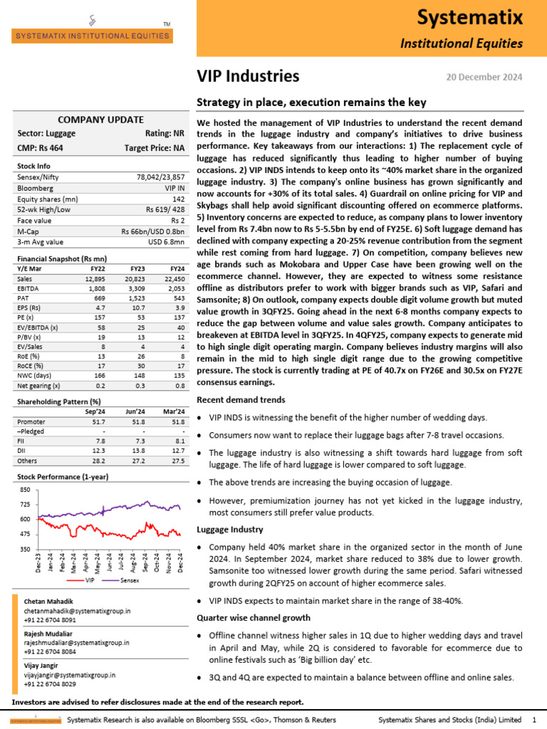 Systematix Update On VIP Industries Strategy in Place, Execution | PDF ...