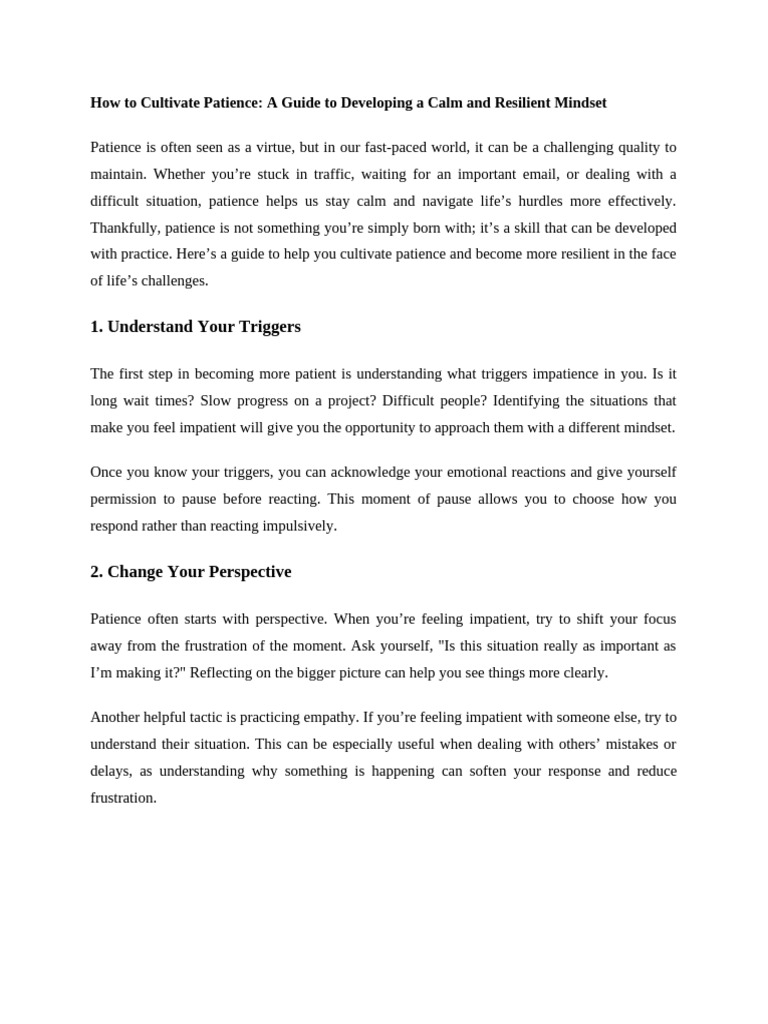 Cultivating Patience: A Practical Guide | PDF | Patience | Breathing