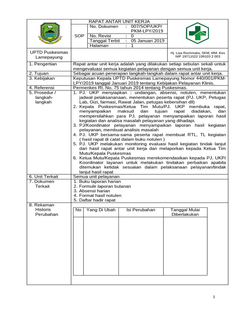 7.1.3.7 Sop Rapat Antar Unit Kerja | PDF