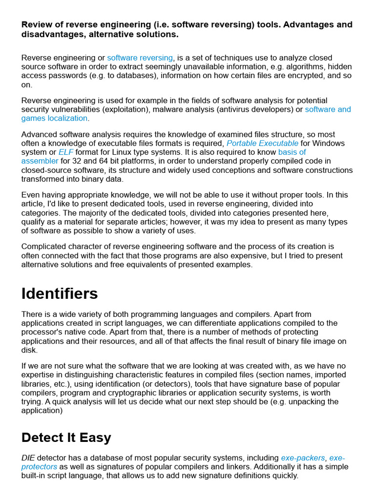 Reverse Engineering Tools Review | PDF | Software | Assembly Language