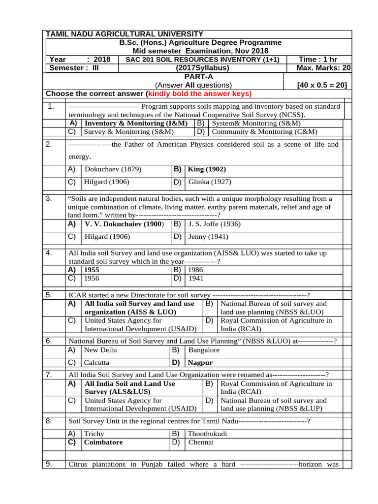 TNAU-SAC 201-Template For 20 Marks (Midsem) | PDF | Soil | Physical Geography