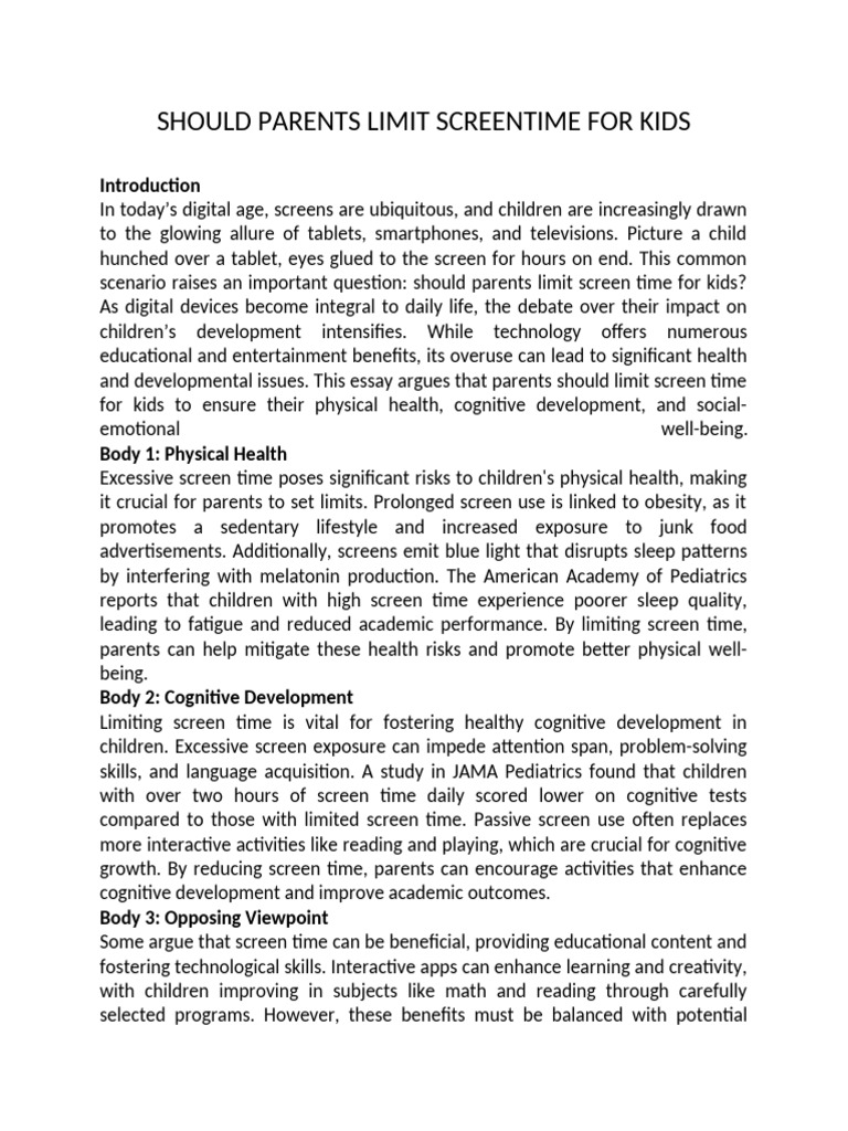 Should Parents Limit Kids' Screen Time? | PDF | Cost Of Living ...