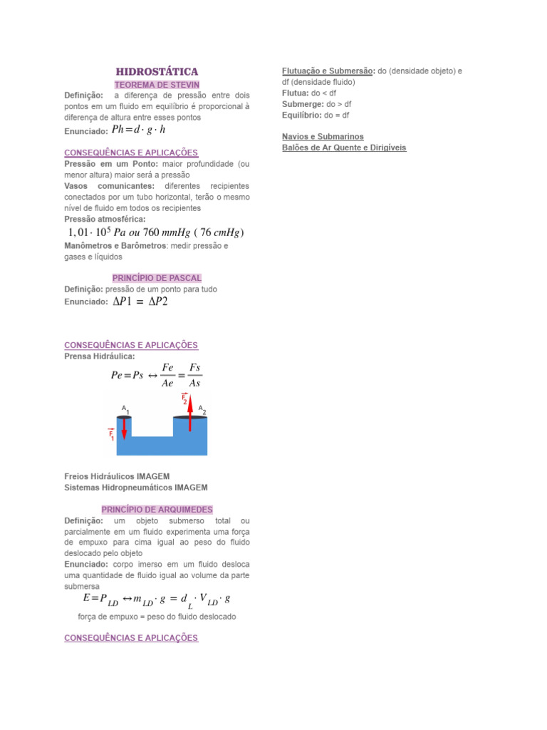 Resumo Física l Hidrostática | PDF