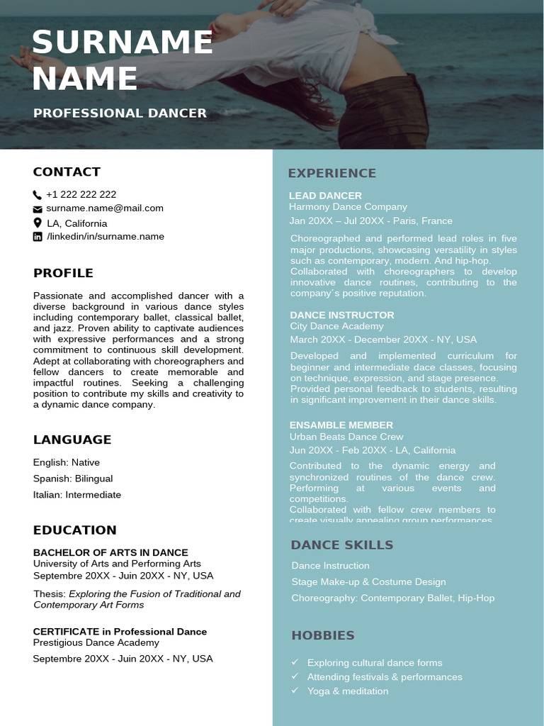 296 Dancer Resume Example | PDF | Résumé | Dances