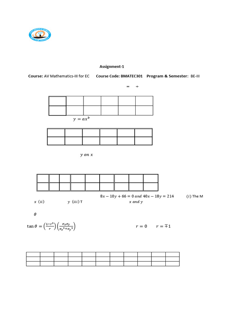 MATHS Assignment 1 | PDF | Equations | Linear Regression