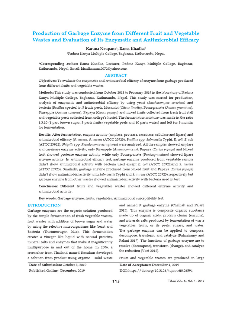 UoYHiS-Production of Garbage Enzyme From Differ | PDF | Antimicrobial ...