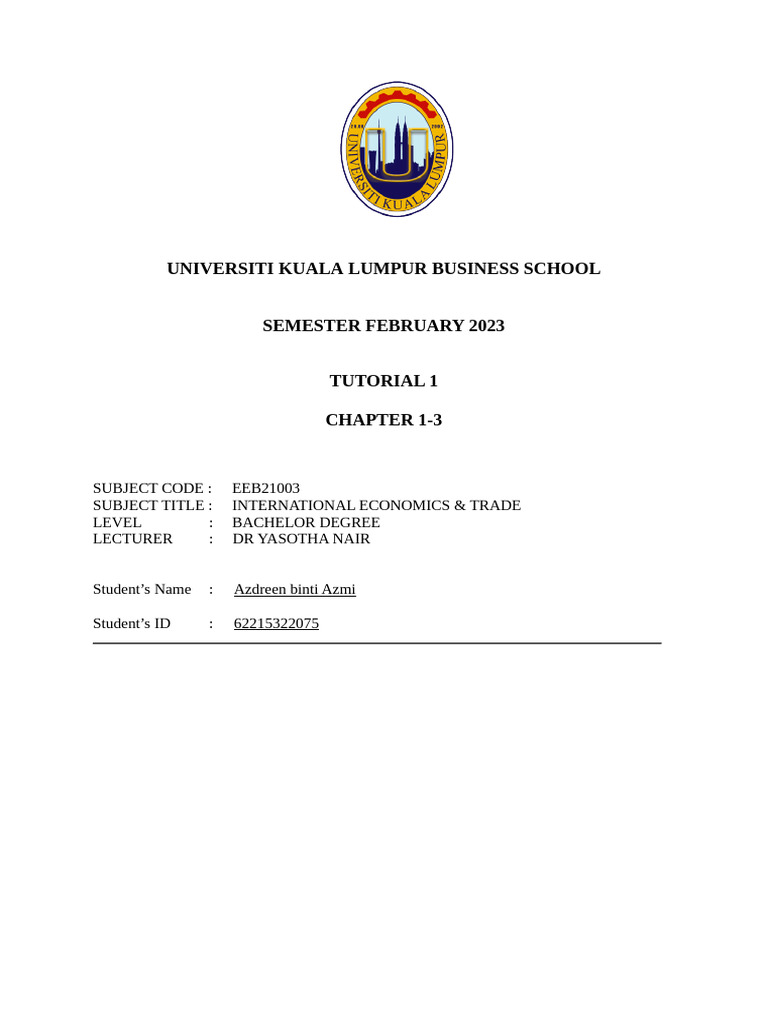 Tutorial 1 Question Feb 2023 | PDF | Comparative Advantage | Trade