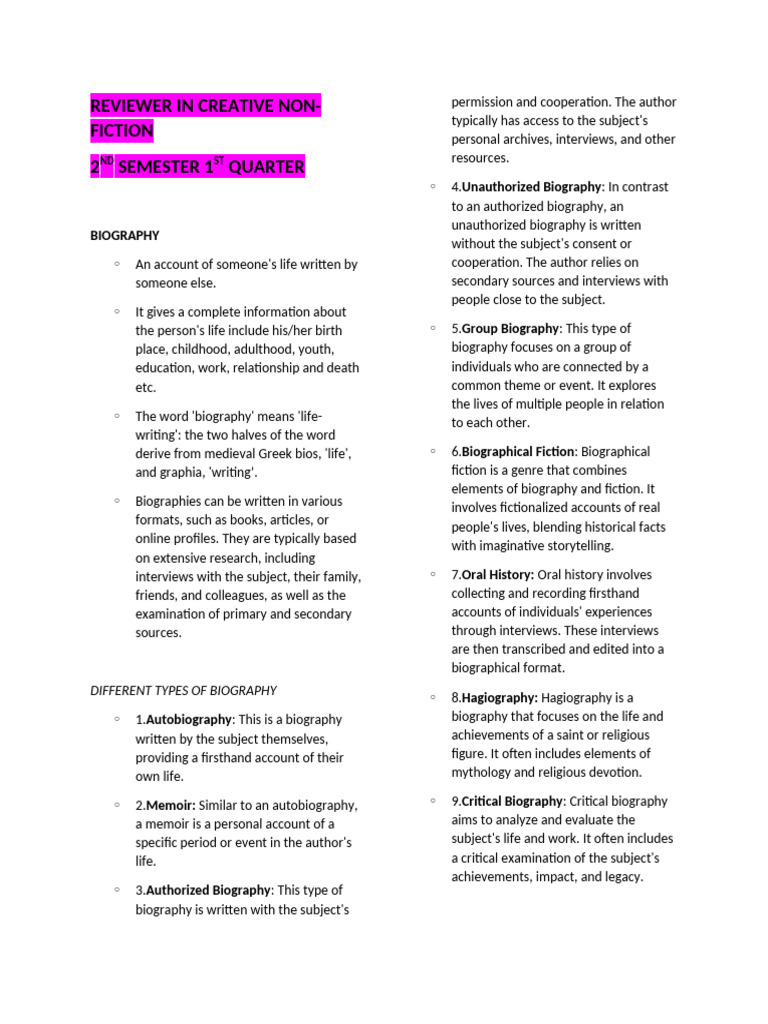 CREATIVE-NON-FICTION-REVIEWERs | PDF | Biography | Autobiographies