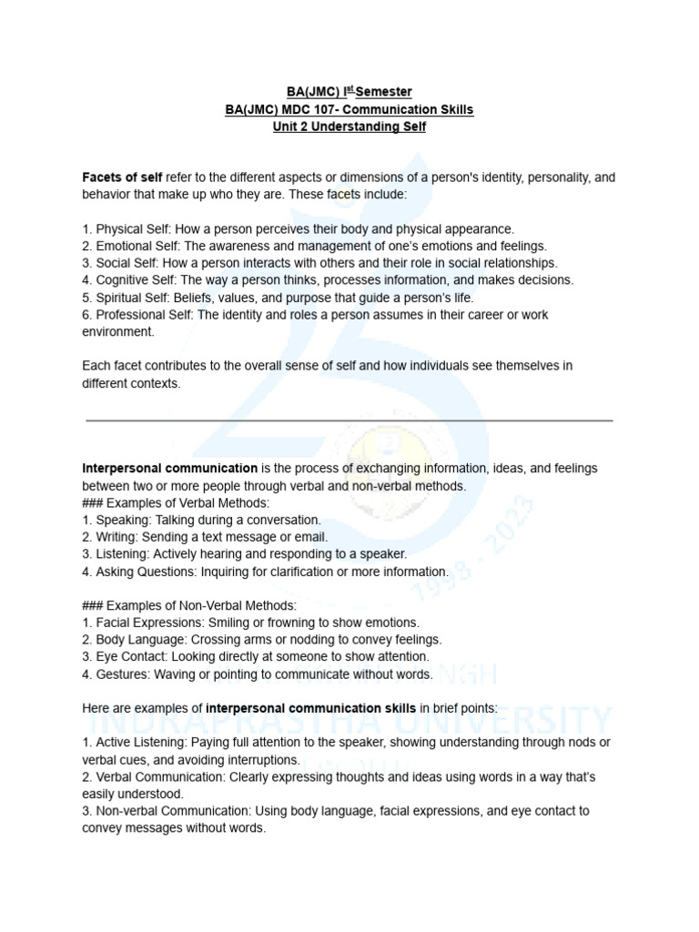 Unit 2 Theory (Communication Skills) BAJMC MDC 107 | PDF ...