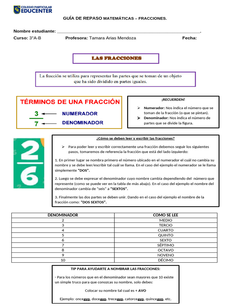 GUÍA DE REPASO matemáticas3°A-B | PDF