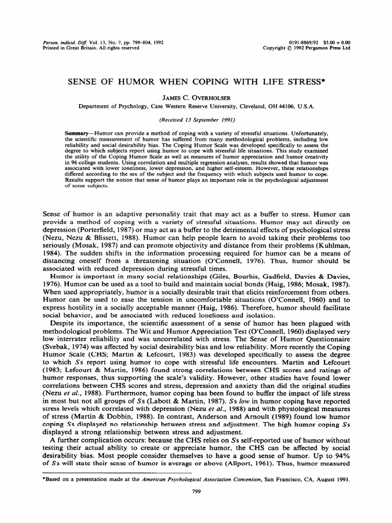 1992-PID-Sense of humor when coping with life stress | PDF | Humour ...