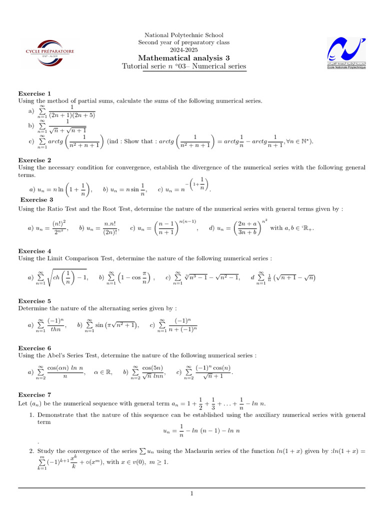 Numerical series TD (1) | PDF | Square Root | Mathematical Objects