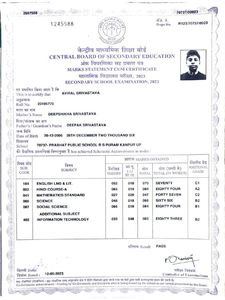 Class X Certificate | PDF