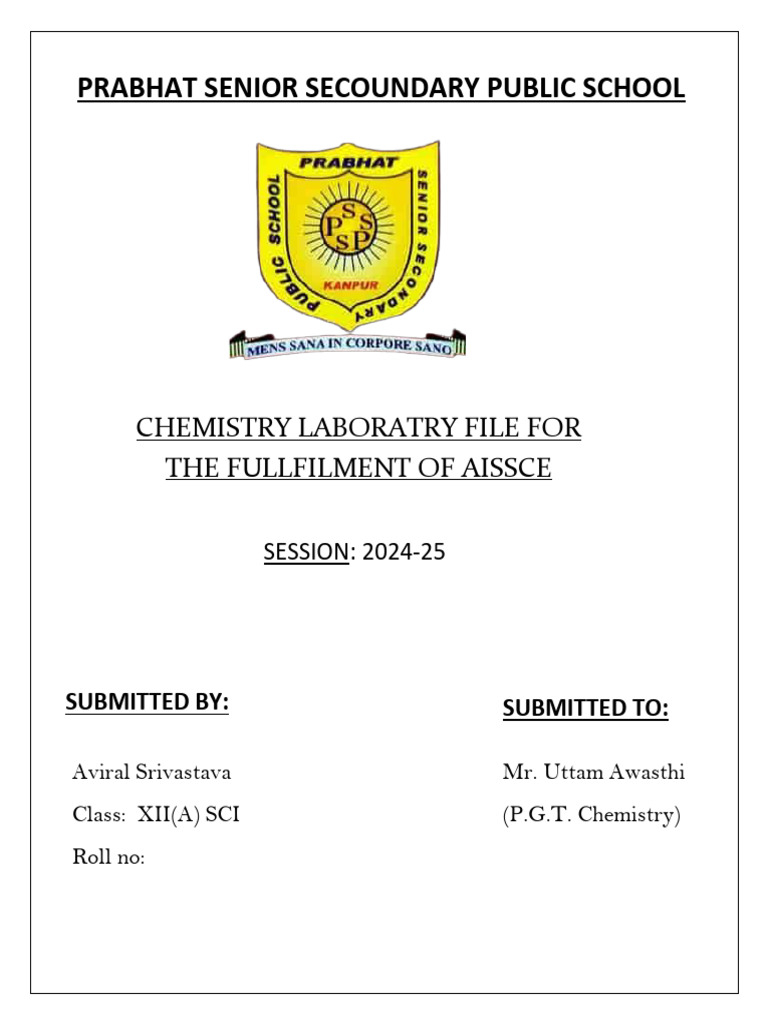 Chemistry Lab File AISSCE 2024-25 | PDF