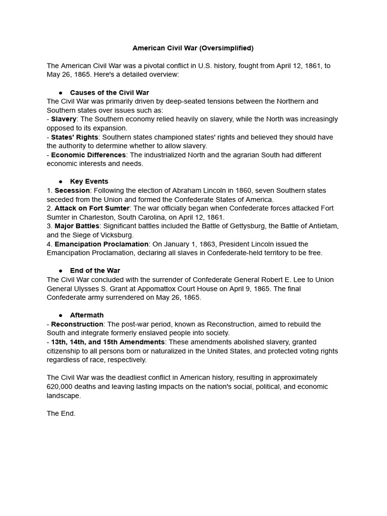 American Civil War (Oversimplified) | PDF