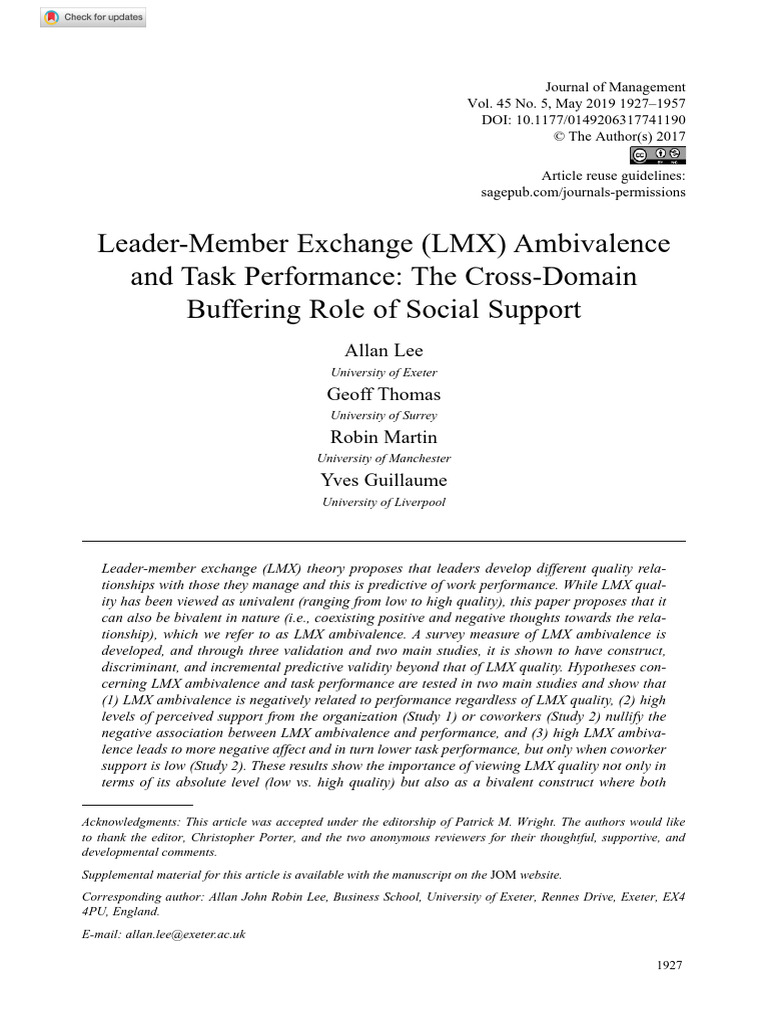 2017-JOM - Leader-Member-Exchange-Ambivalence-And-Task-Performance-The-Cross-Domain-Buffering ...