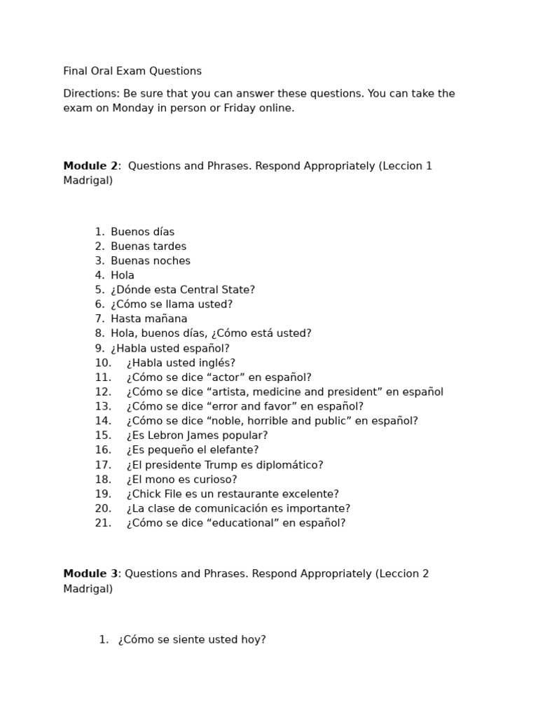 Final Oral Exam Questions | PDF