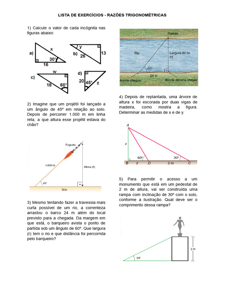 Lista de Exercícios Razões Trigonométricas | PDF | Trigonometria