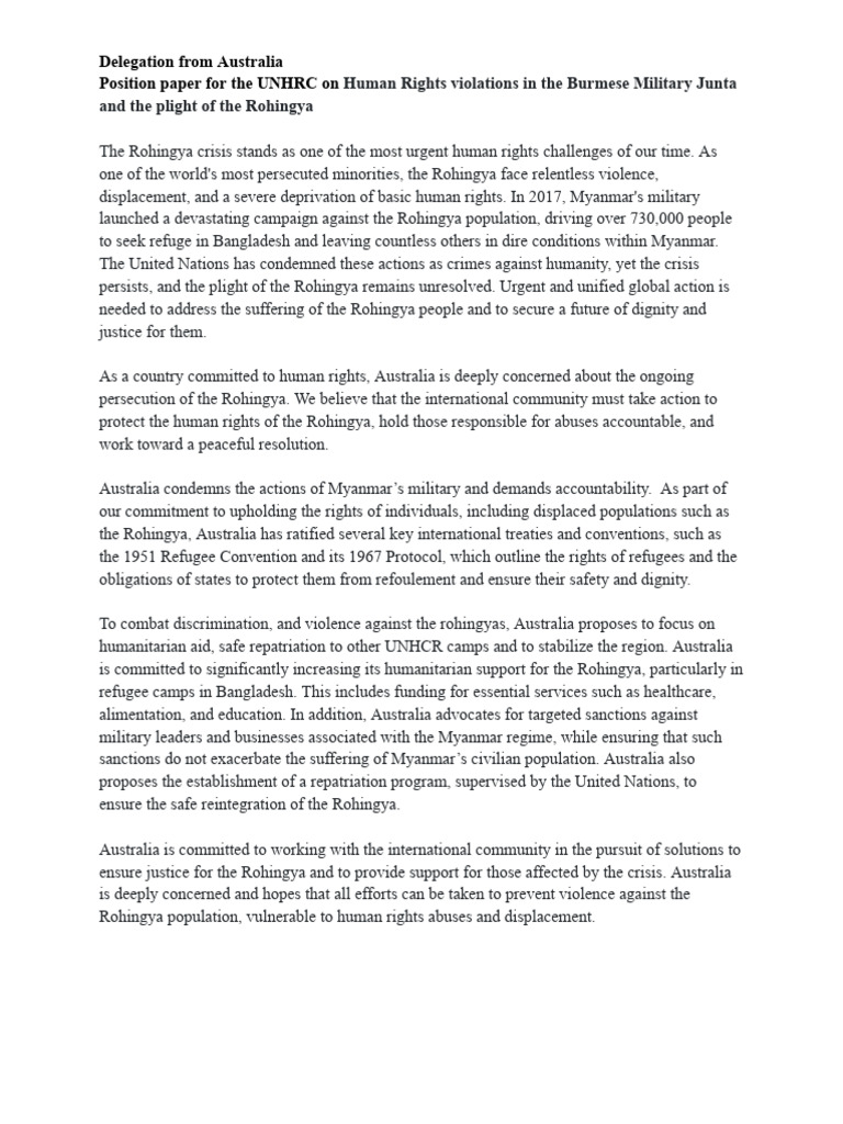 Position Paper Australia | PDF | Rohingya People | Refugee