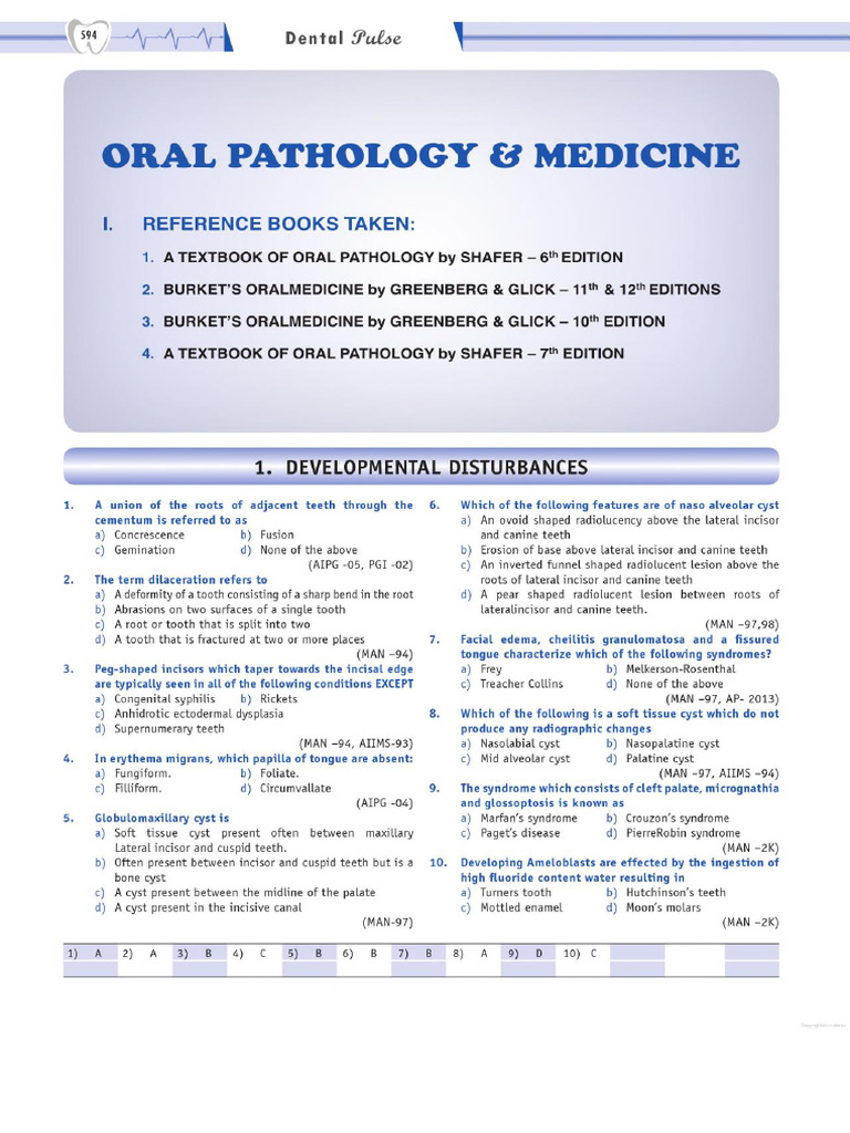 Mcqs Oral Pathology & Oral Medicine | PDF