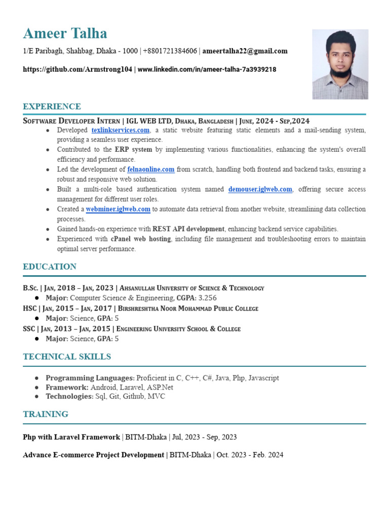 Resume-Ameer Talha | PDF | Php | Web Application