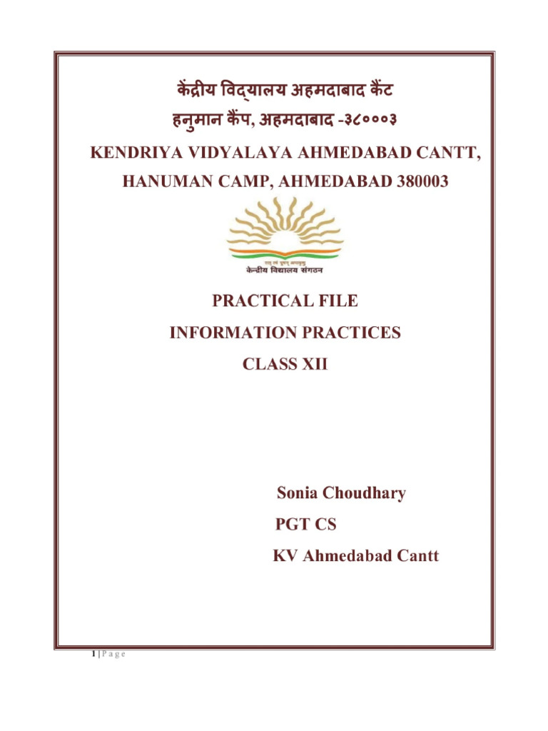 Class 12 Practical File Informatics Practices | PDF Class 12 Practical File Informatics Practices | PDF