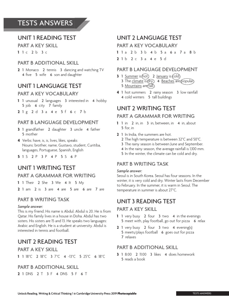 Unlock Reading and Writing Test Answers | PDF | Cuisine | Foods