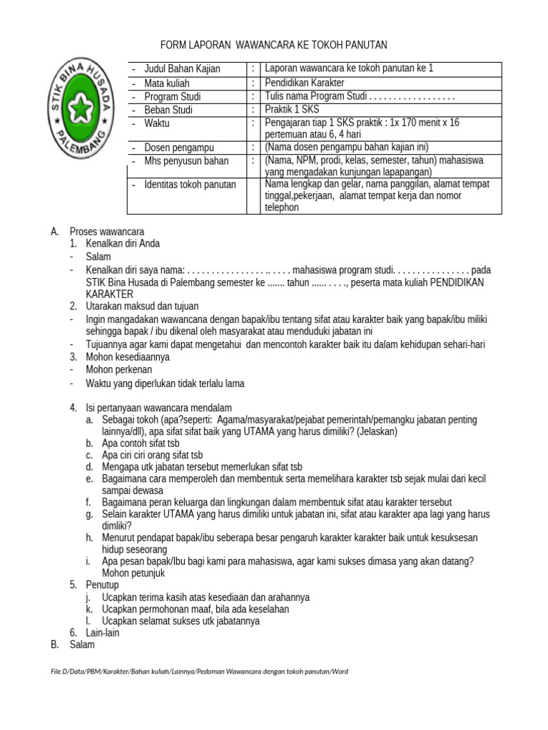 Form Lap Wawancara Tokoh Panutan PK-1 | PDF