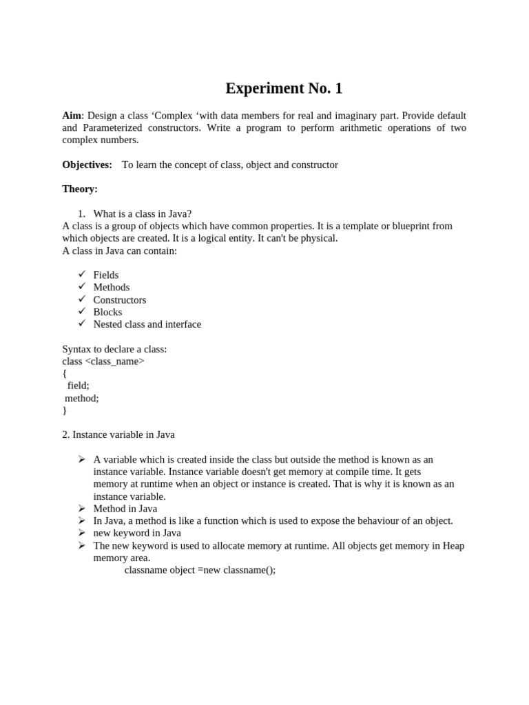 Experiment No1 2 3 Pdf Constructor Object Oriented Programming