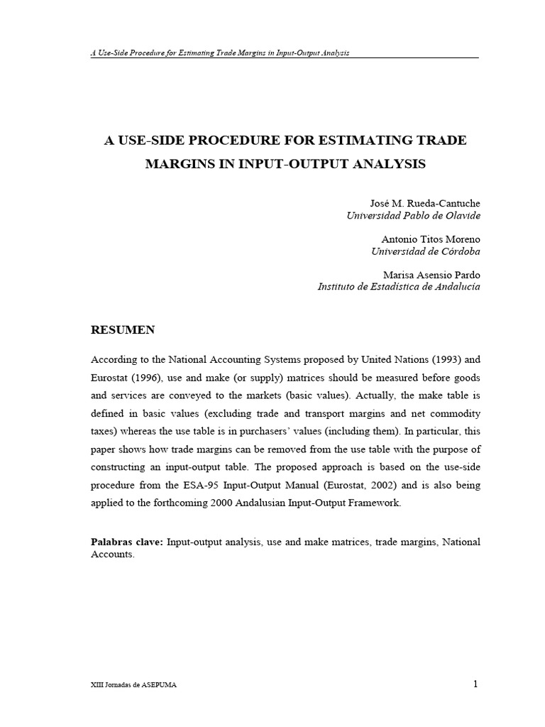 A Use-Side Procedure for Estimating Trade Margins in Input-Output Analysis | PDF | Input–Output ...