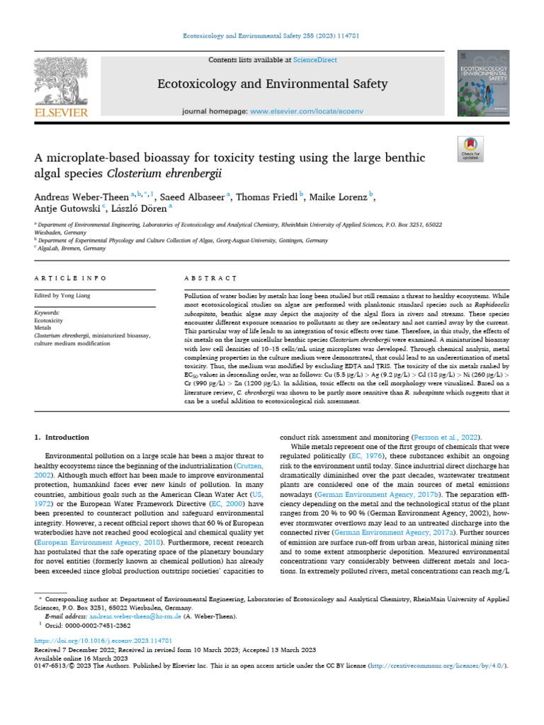 A Microplate-Based Bioassay For Toxicity Testing Using The Large ...