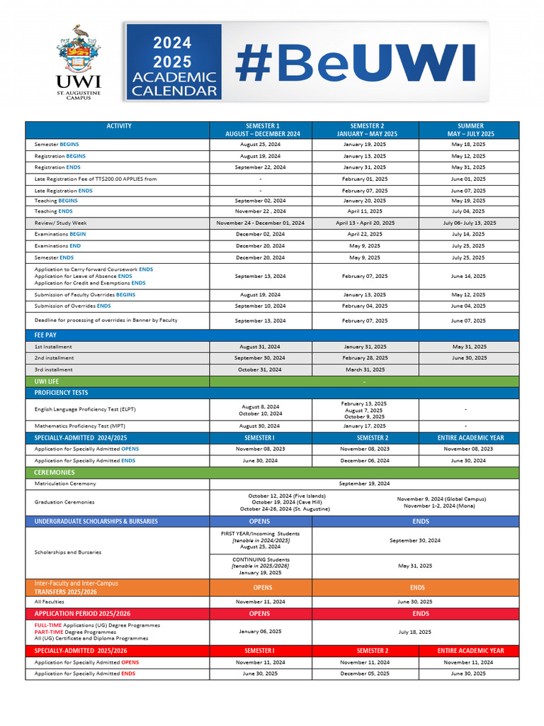 UWI Academic Calendar 2025/2026 | PDF | Vocational Education ...