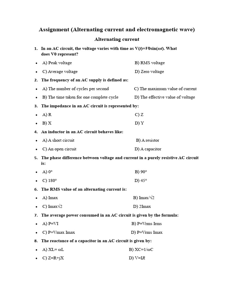 class-12-assignment--ac-and-em-wave- | PDF | Alternating Current ...