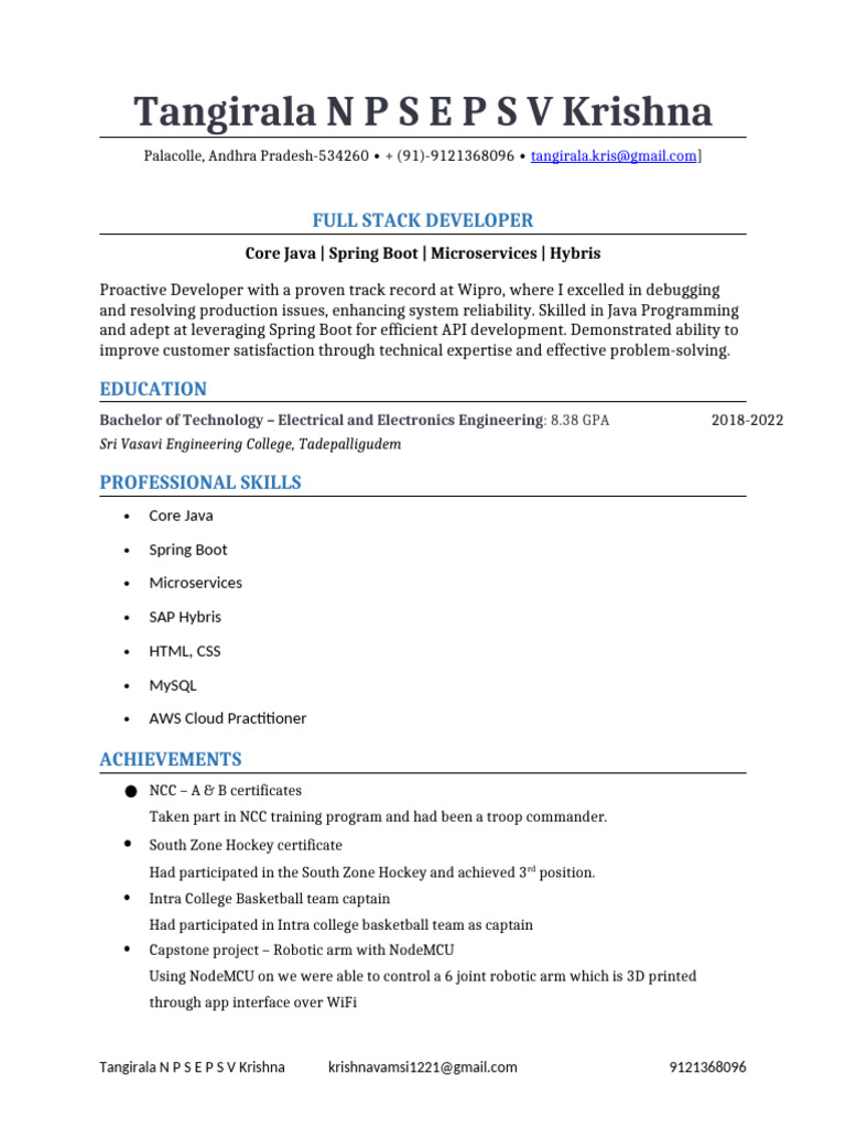 Tangirala N P S E P S V Krishna Resume | PDF