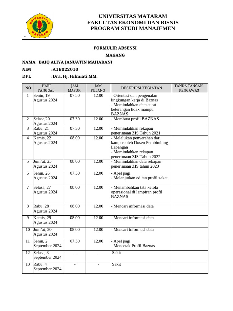 ABSENSI MAGANG Fix | PDF
